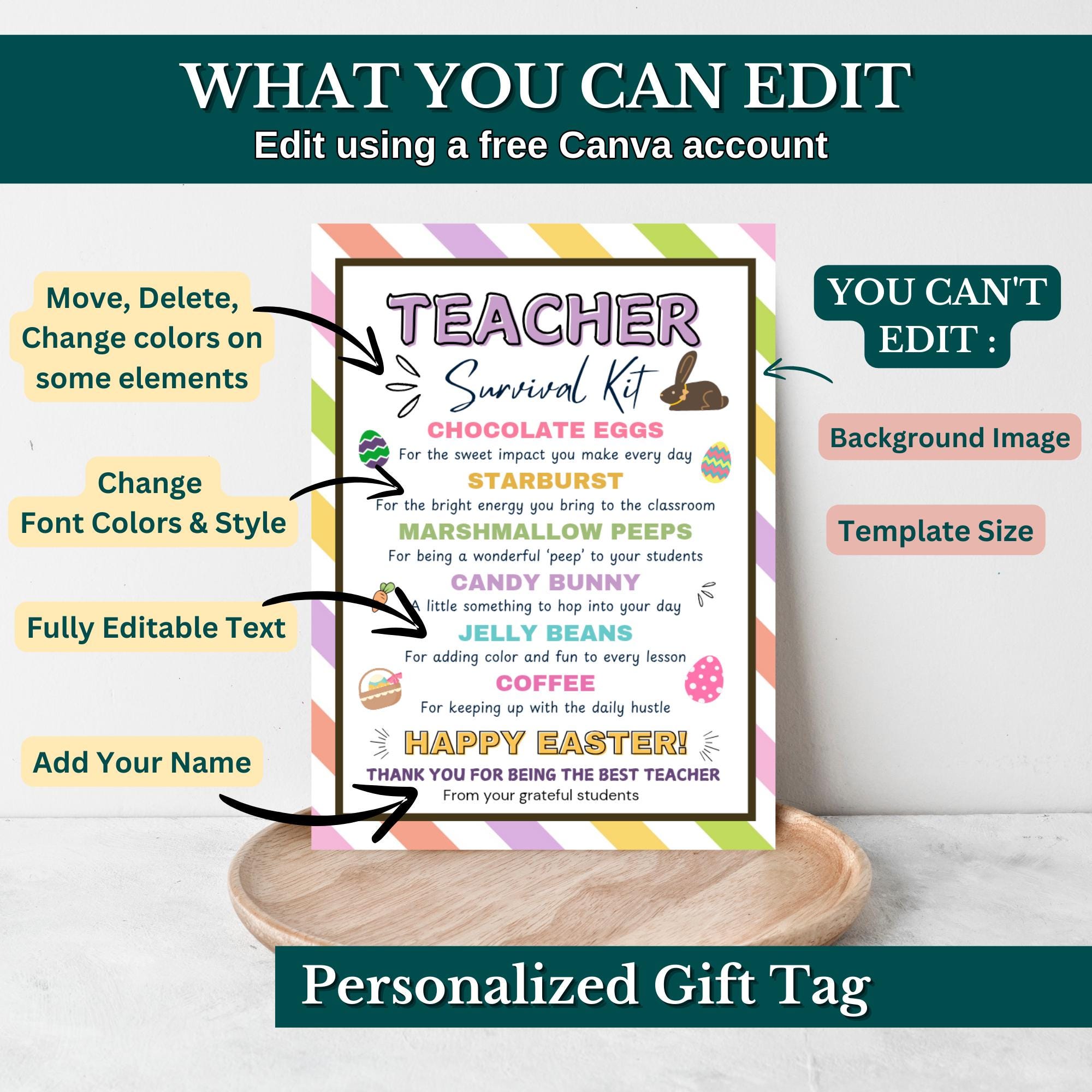 Teacher Easter Survival Kit Gift Tag Happy Easter Printable Teacher ...