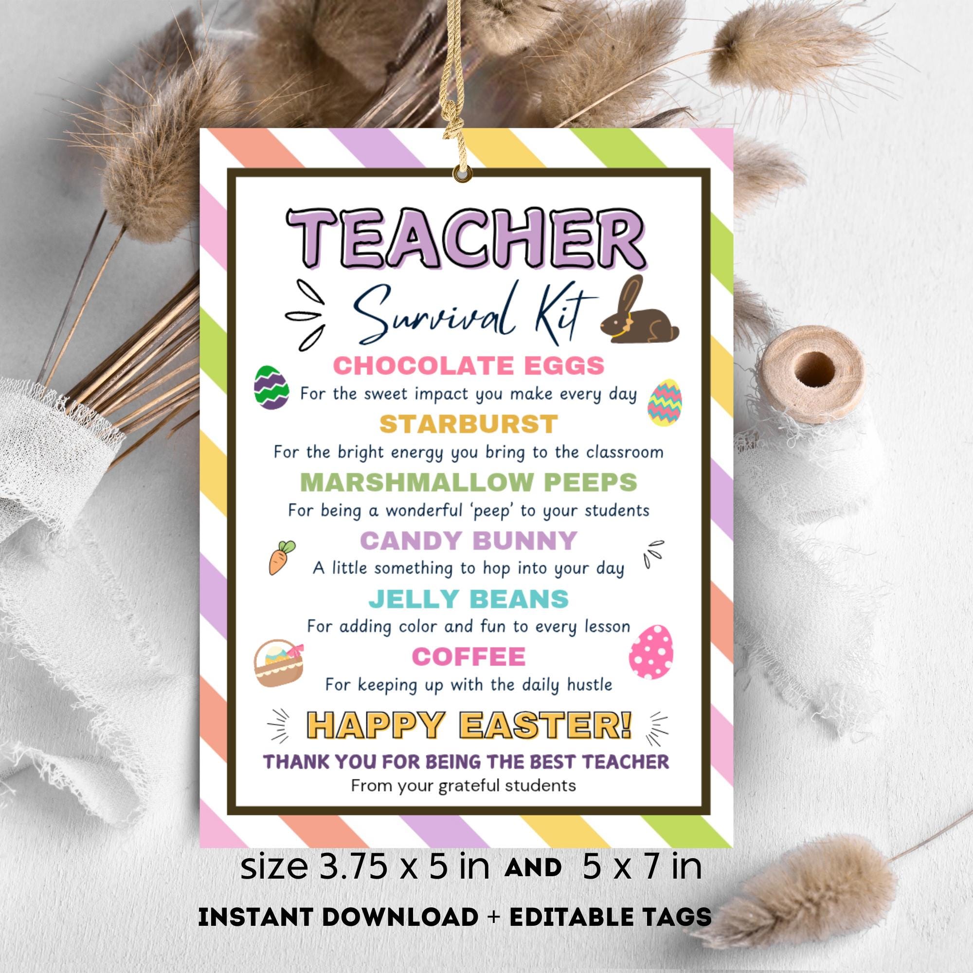 Teacher Easter Survival Kit Gift Tag Happy Easter Printable Teacher ...