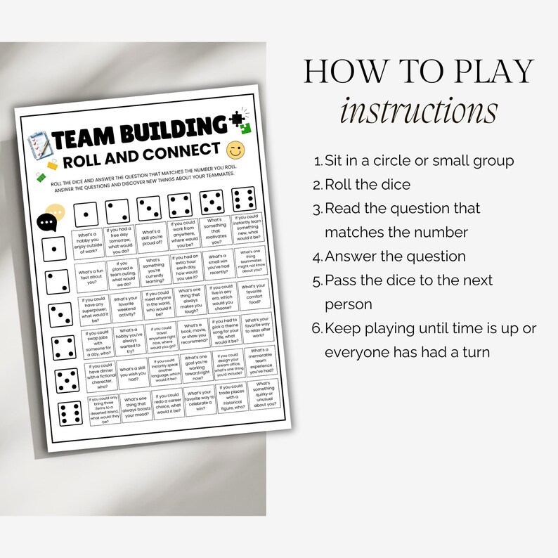 Editable Team Building Roll and Share Game Fun Office Talk Dice Game ...