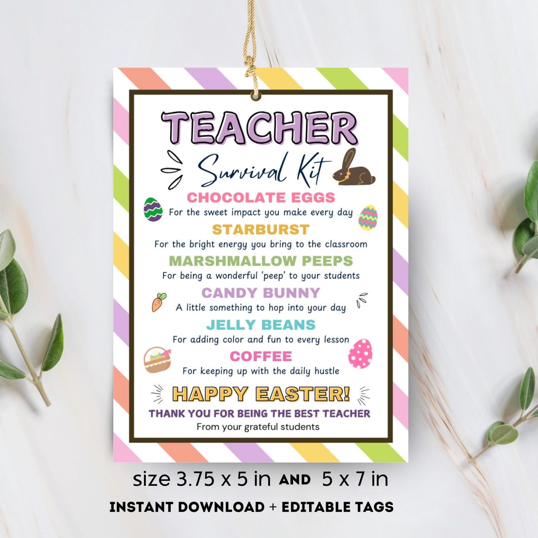 Teacher Easter Survival Kit Gift Tag Thanks for Being an Egg-cellent ...