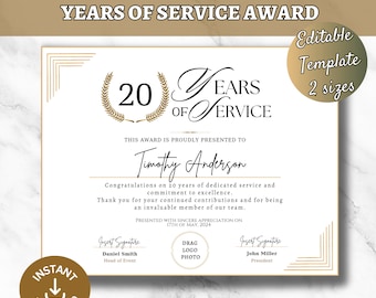 Years of Service Award Certificate Template Corporate Gift Awards Ceremony Work Anniversary ...