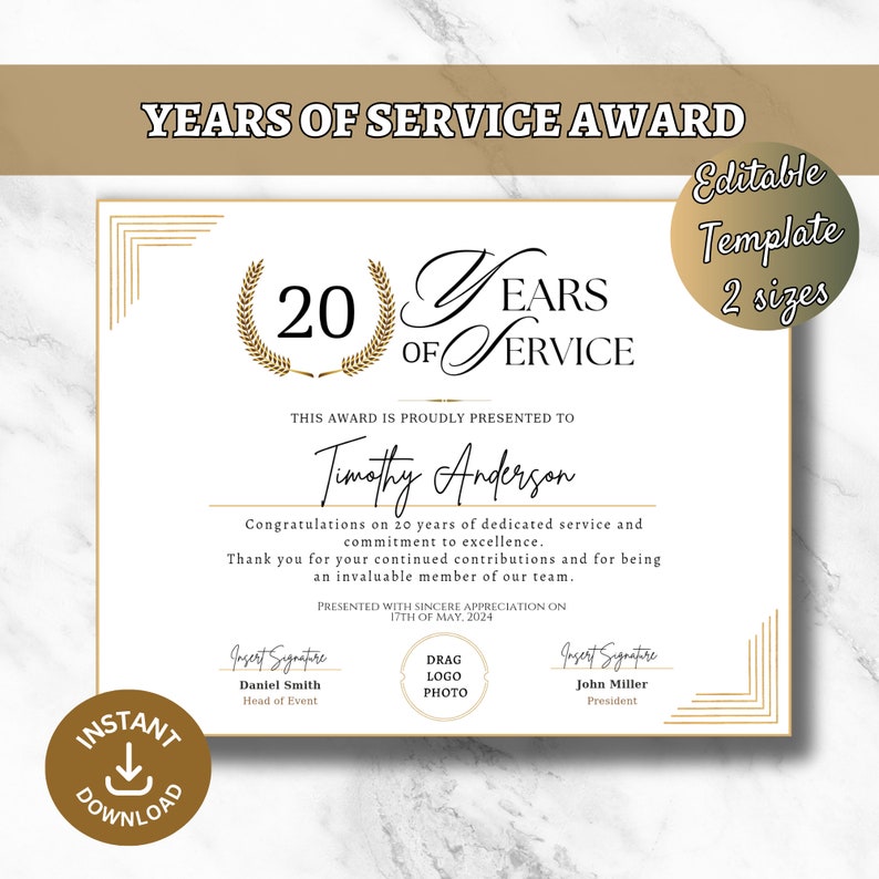 Years of Service Award Template: Corporate Recognition Gift (digital ...