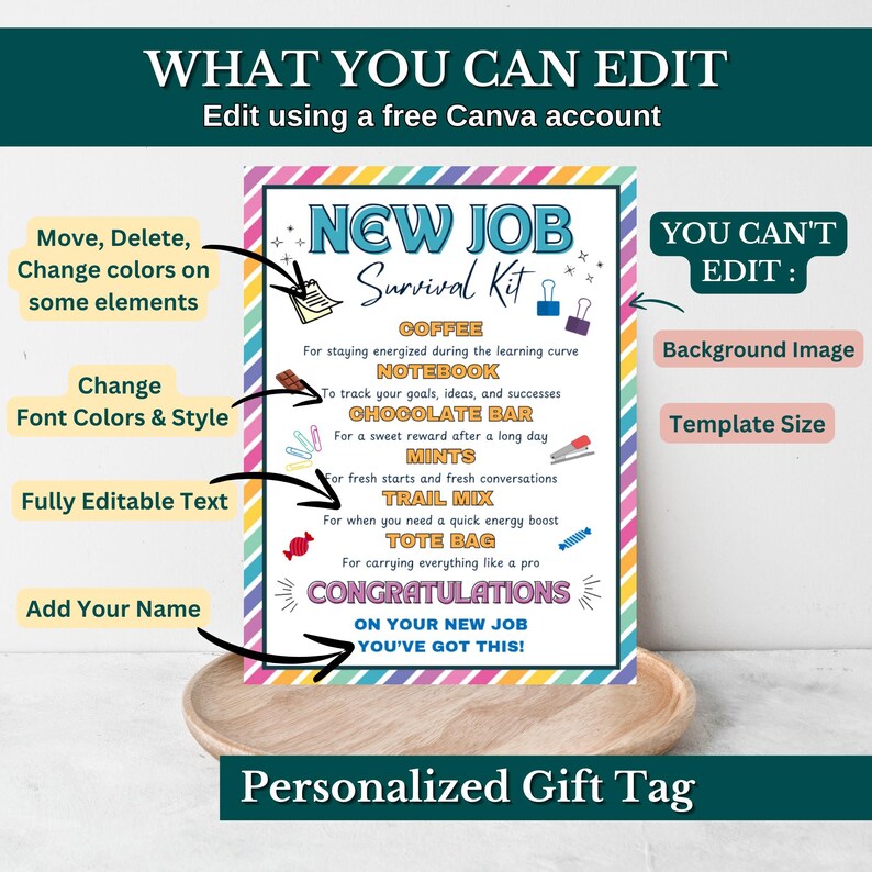 New Job Survival Kit Tag New Job Congratulations Gift New Employee ...