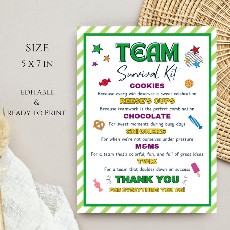 Team Survival Kit Tags Editable Staff Welcome Employee Appreciation Day ...