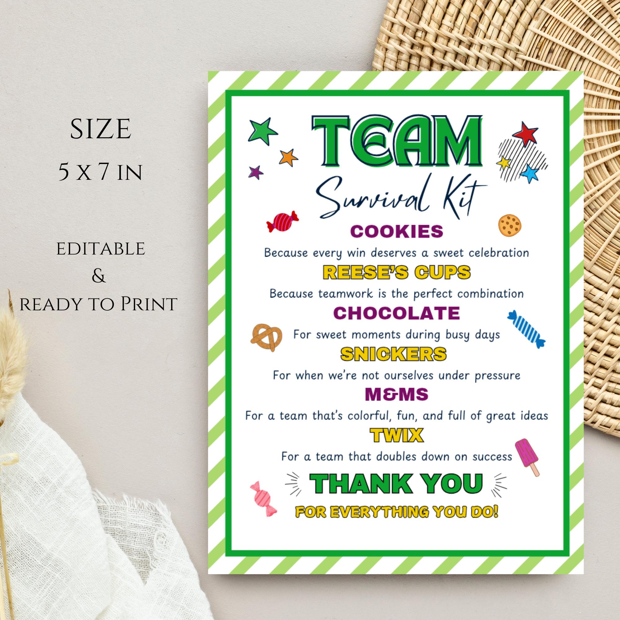 Team Survival Kit Tags Editable Staff Welcome Employee Appreciation Day ...