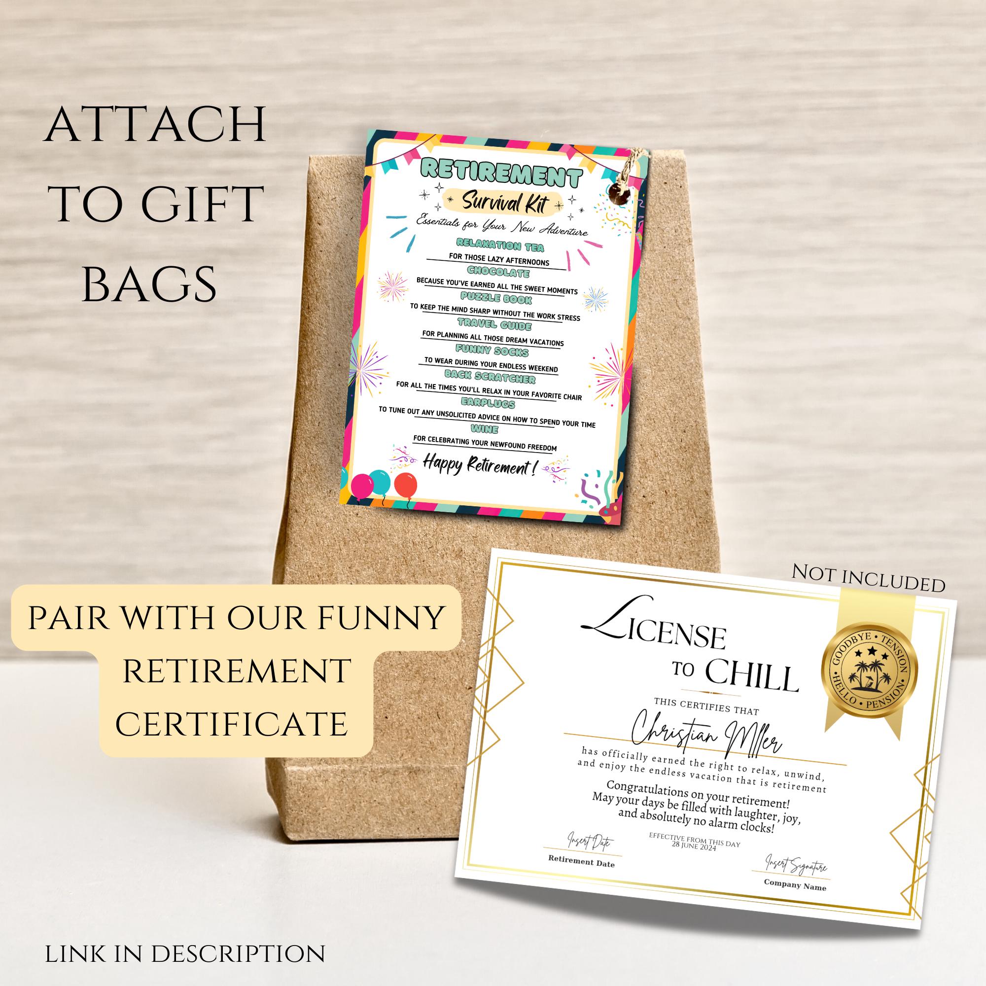 Retirement Survival Kit Gift Tag: Editable Printable (digital Download ...