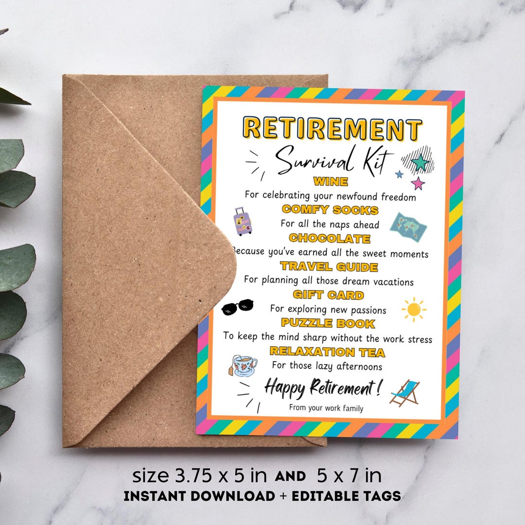 Retirement Survival Kit Gift Tag Funny Retirement Gift for Men Women ...
