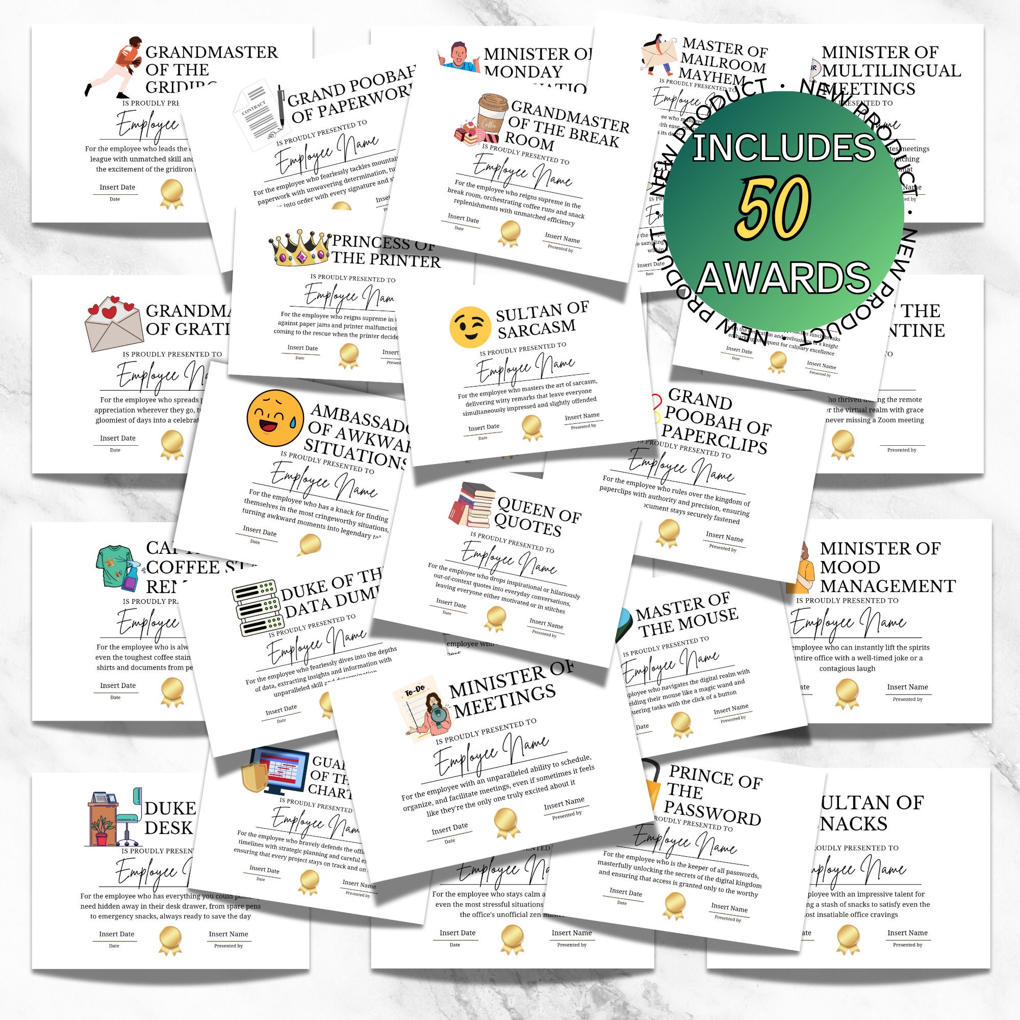 Funny Employee Appreciation Awards: Editable Certificates (digital ...