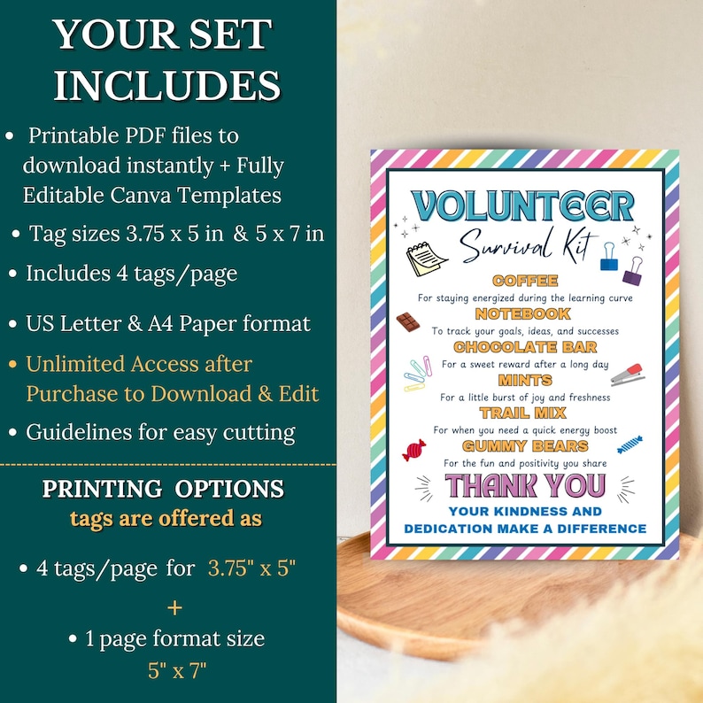 Volunteer Survival Kit Gift Tag Volunteer Appreciation Gift New Job ...