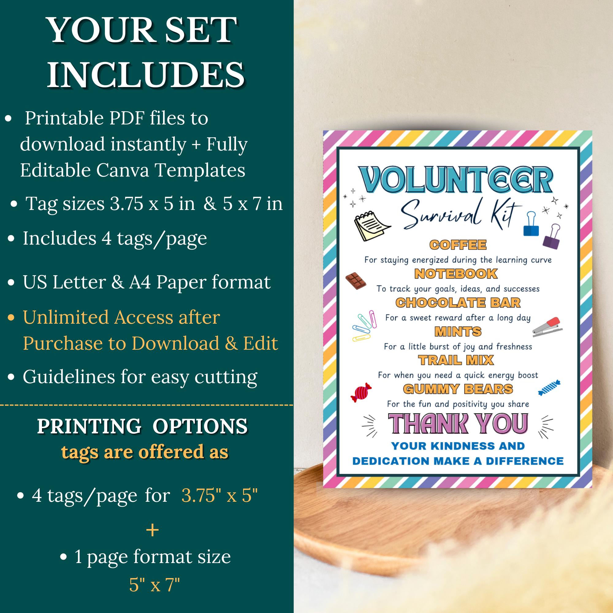 Volunteer Survival Kit Gift Tag Volunteer Appreciation Gift New Job ...