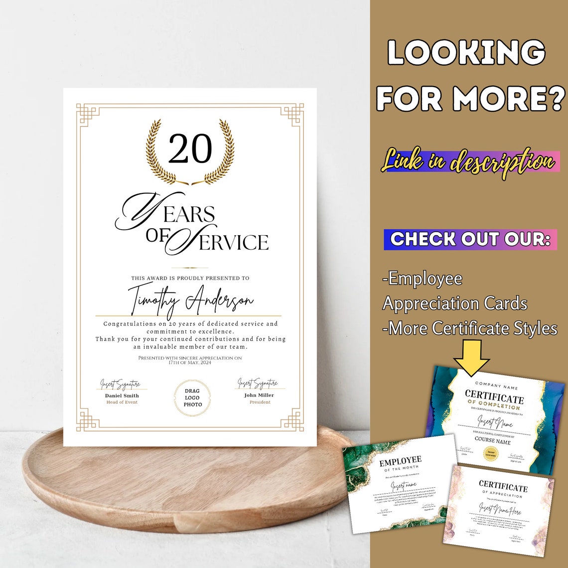 Years of Service Award Certificate Template: Corporate Employee Appreciation (digital Download ...