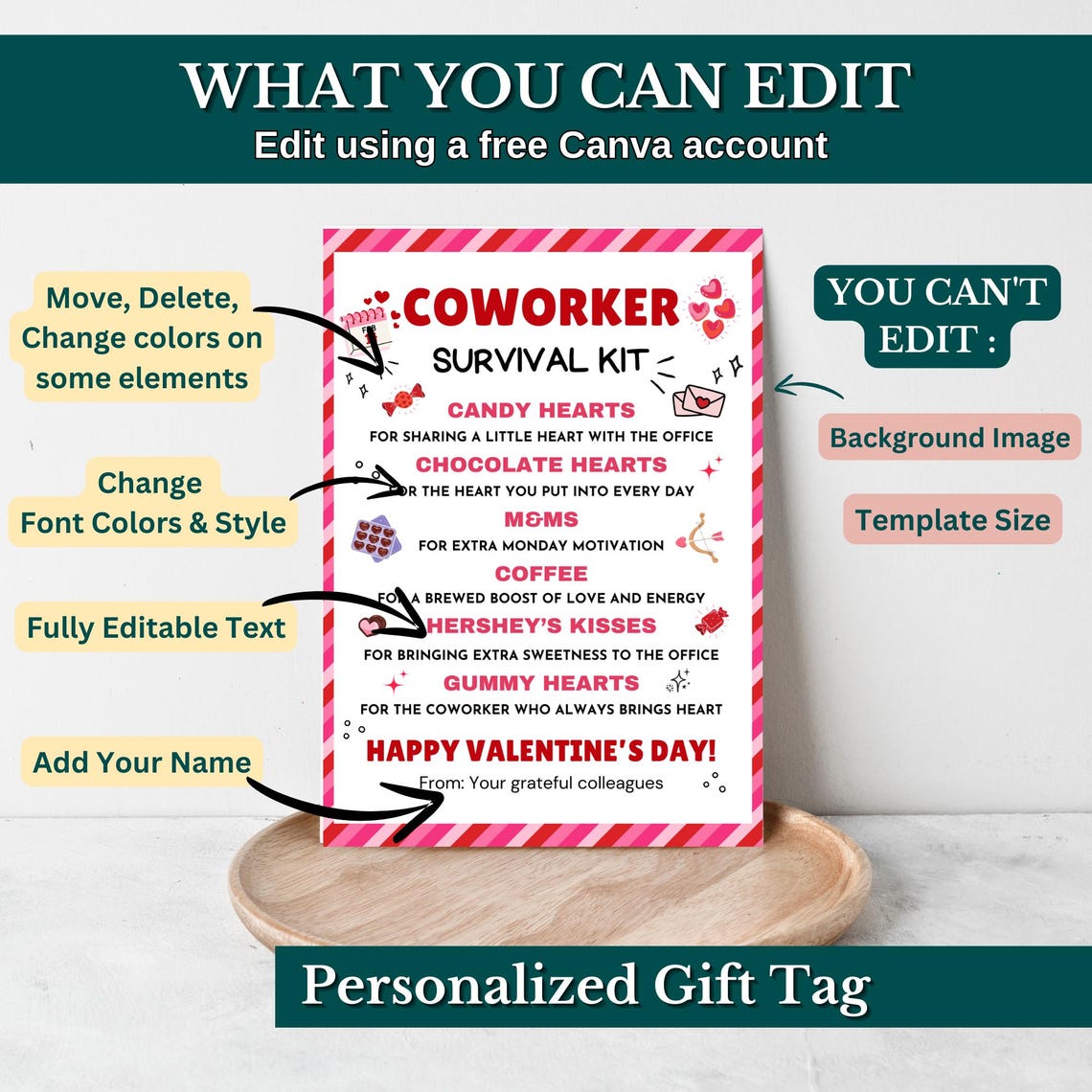 Valentine's Day Coworker Survival Kit Gift Tag Editable Coworker Funny ...