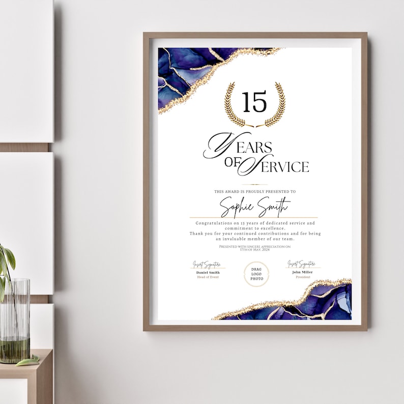 15 Year Service Award Certificate: Employee Recognition (digital ...