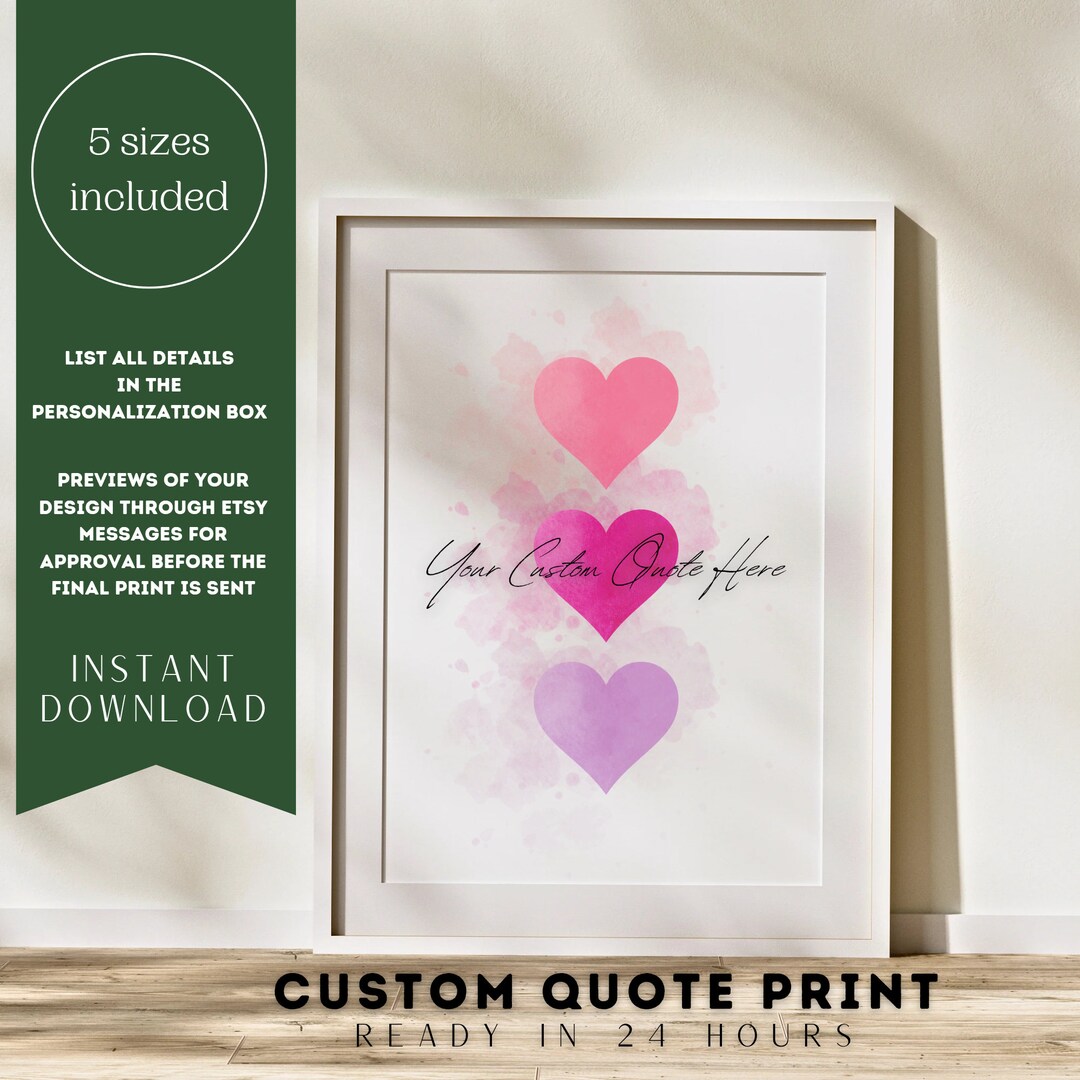 Personalized Hearts Quote Print: Custom Text Wall Art (digital Download ...