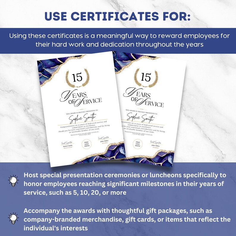 15 Year Service Award Certificate: Employee Recognition (digital ...