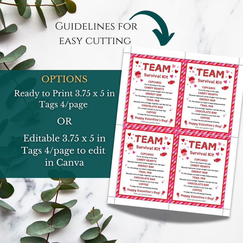 Valentine's Day Team Survival Kit Tag Coworker Valentine Gift Tag Staff ...
