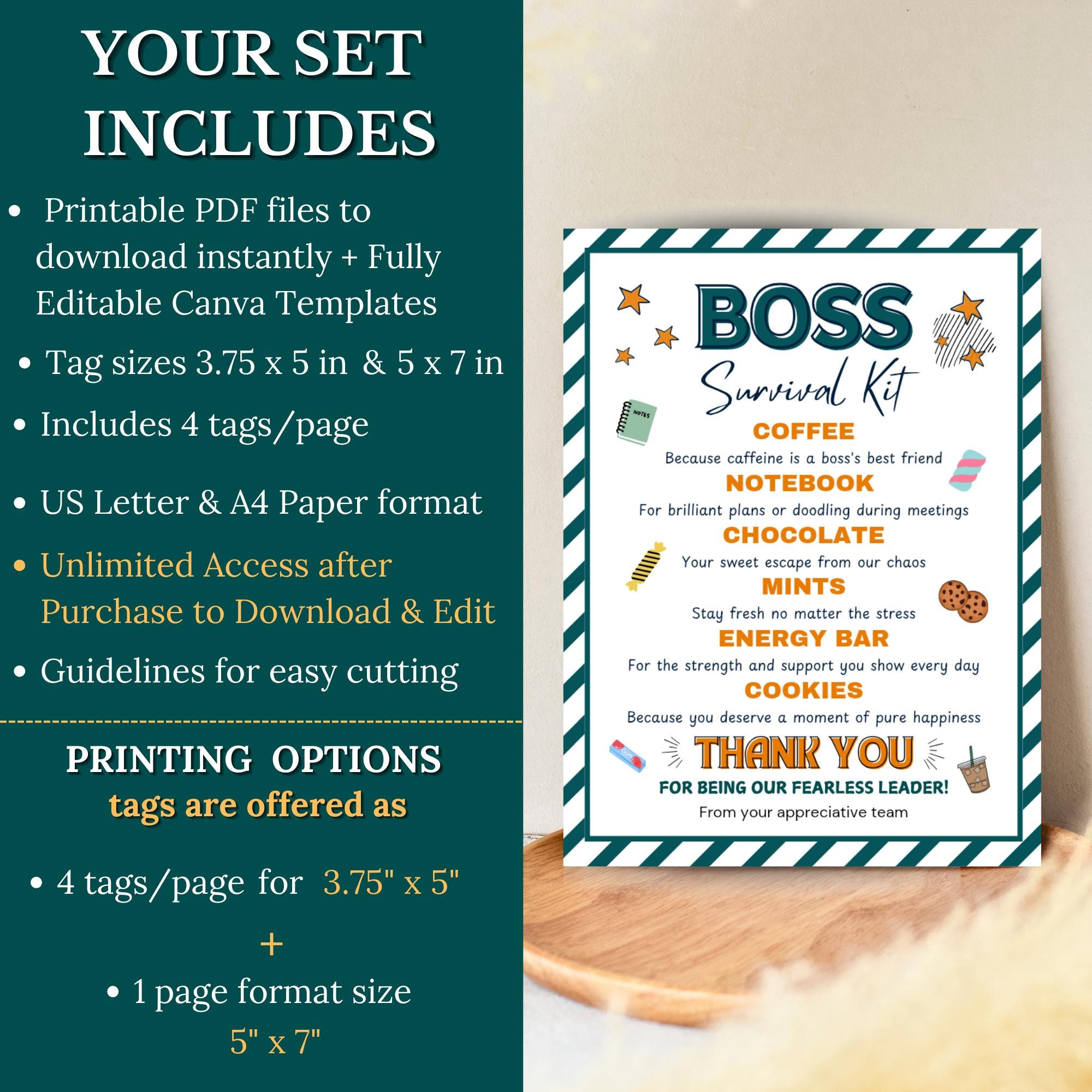 Boss Survival Kit Tag Happy Boss Day Appreciation Boss Gift Funny Treat ...