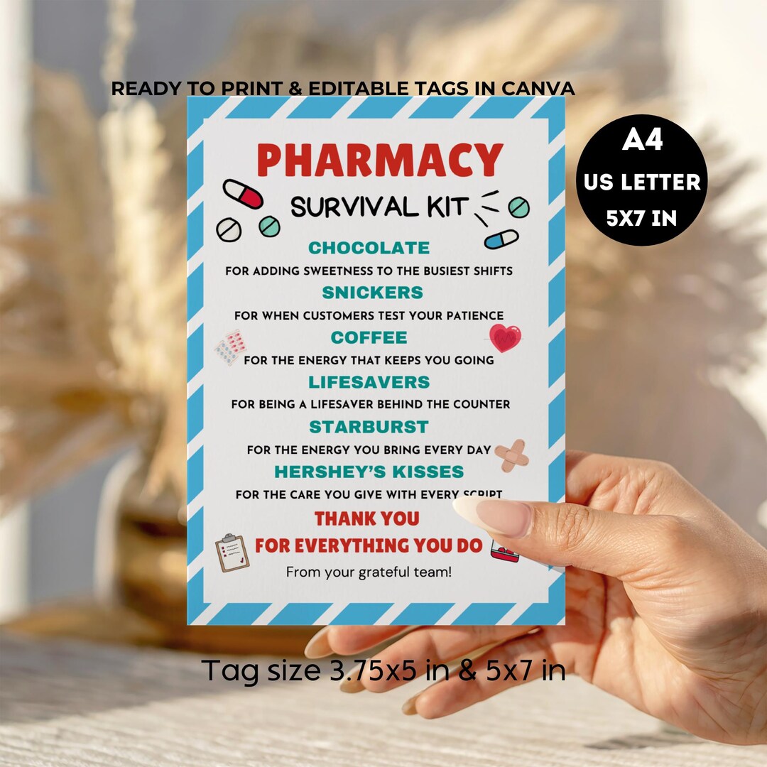 Pharmacy Survival Kit Gift Tag Pharmacy Appreciation Card Pharmacy ...