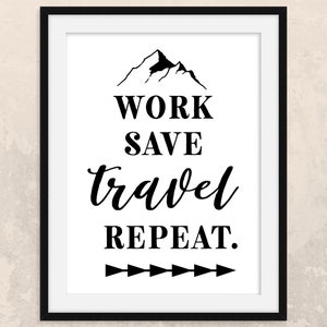 Motivational Quote - Work, Save, Travel, Repeat - Home - Print, Home ...