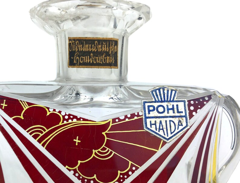VERY RARE Josef Marian Pohl Haida Liquor Set Labelled Decanter Bohemian ...
