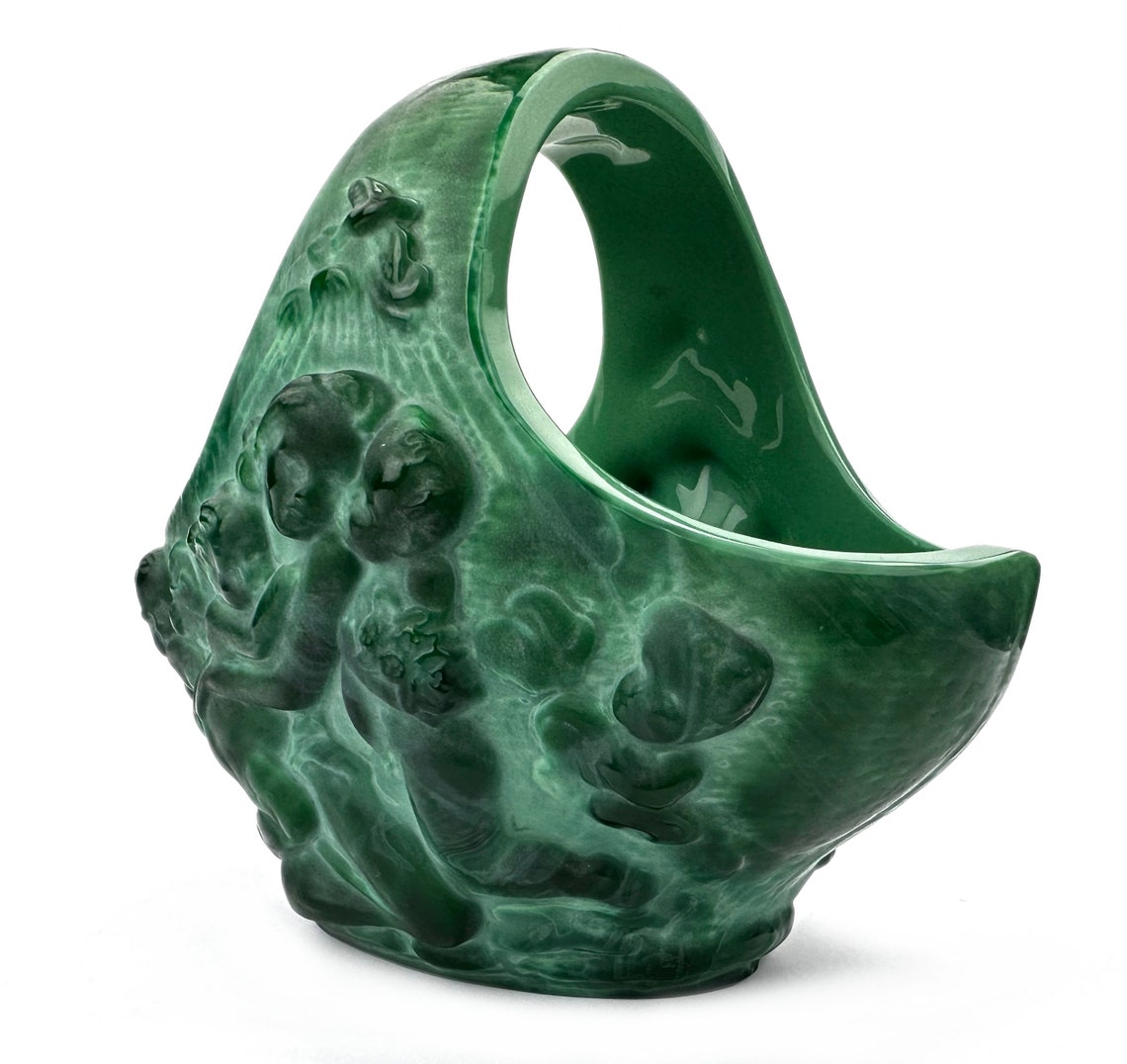 RARE Frantisek Halama Malachite Glass Mother With Childen Basket ...