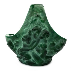 RARE Frantisek Halama Malachite Glass Mother With Childen Basket ...