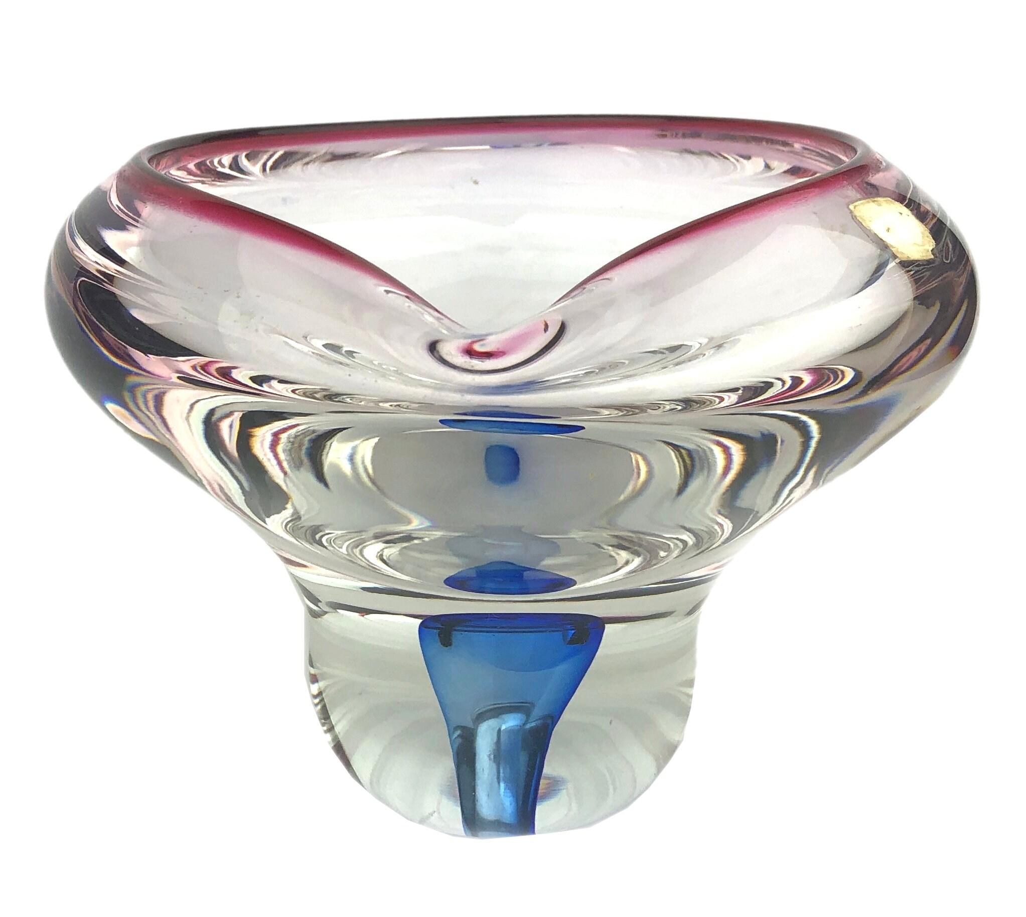 Unusual Bohemian Czech Chribska Glass Blue Magenta Bowl Vase Jardiniere ...