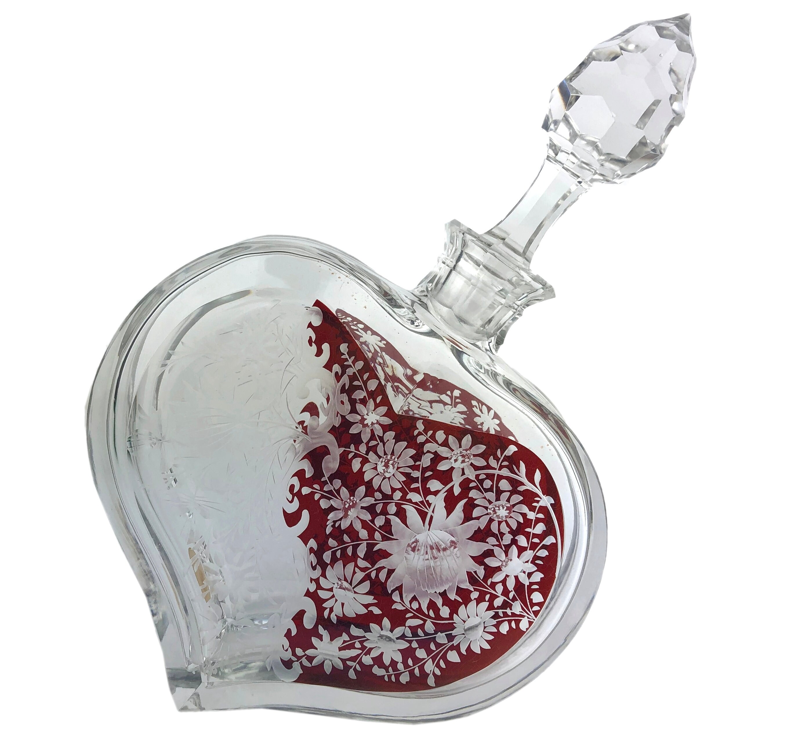 RARE Heart Decanter Liquor Set Art Deco 1930s Novy Bor Cut to Clear ...