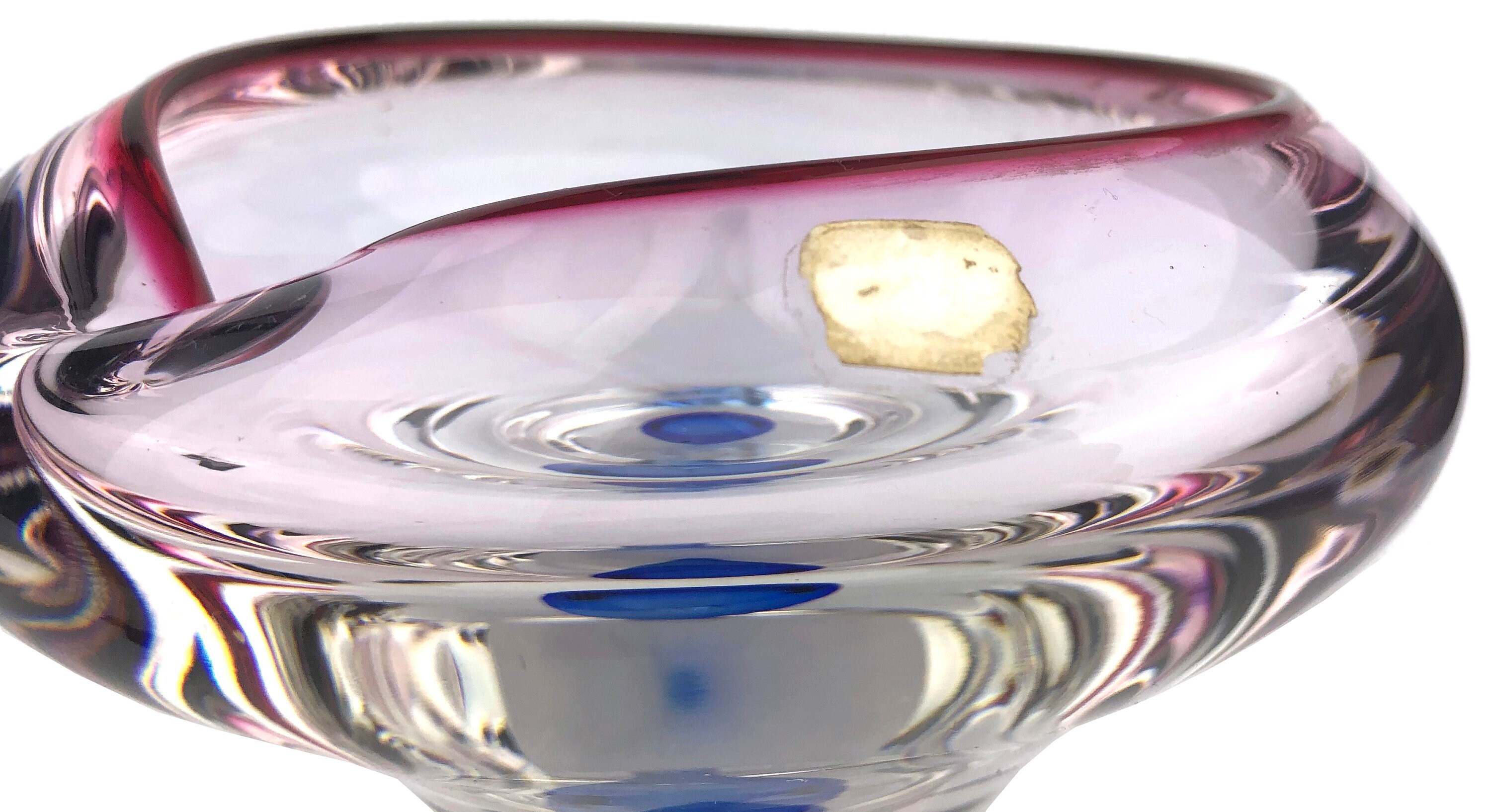 Unusual Bohemian Czech Chribska Glass Blue Magenta Bowl Vase Jardiniere ...