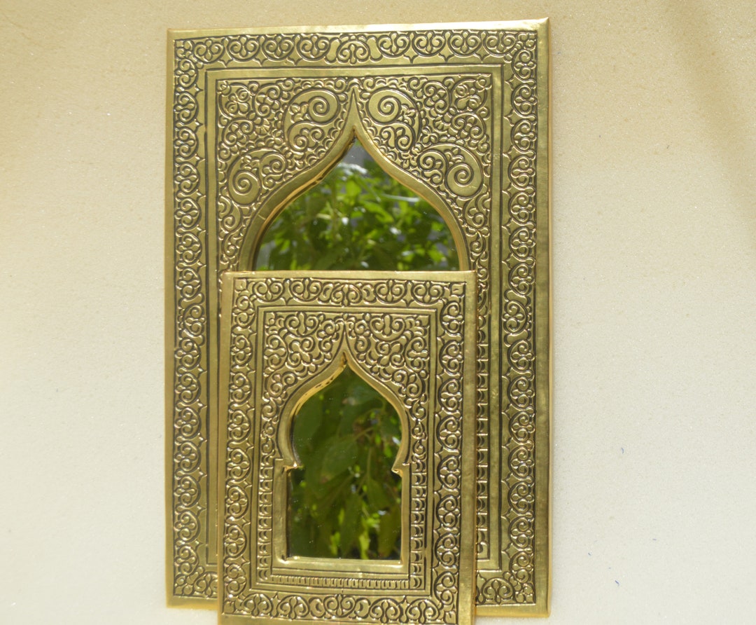Set of Two Mirror, Handmade Brass Moroccan Mirror Set: Decorative Wall ...