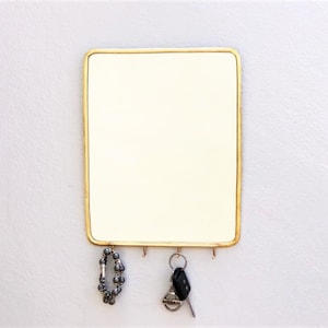 Simple Key Holder, Small Wall Mirror Mirror With Hooks , Key Holder ...