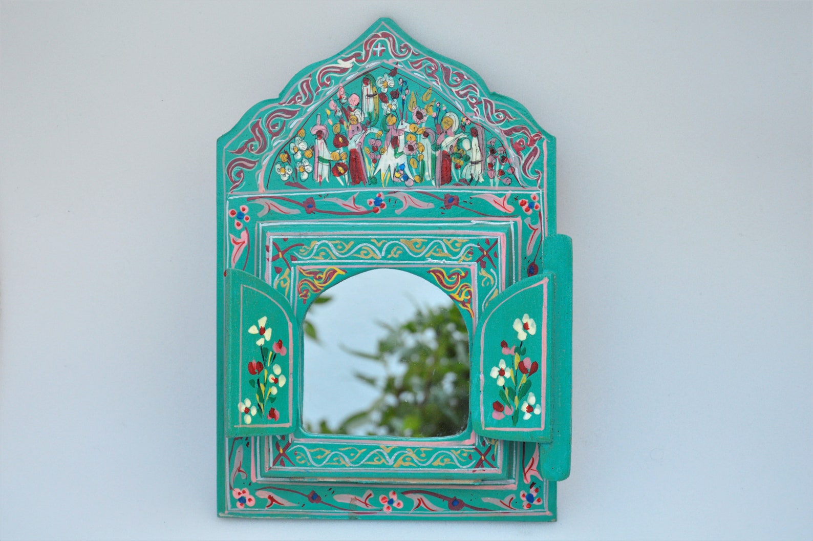 Hand Painted Moroccan Wall Mirror Colorful Wood Decorative Boho Mirror ...