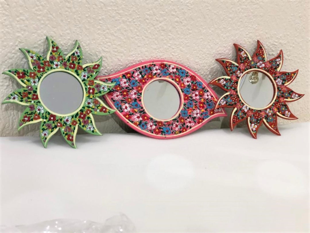Small Wall Mirror, Wall Mirror Set, Set of 3, Eye Mirror, Sunburst Wall ...