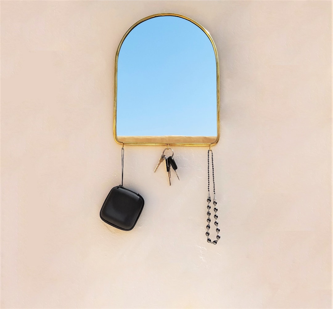 Simple Key Holder, Small Wall Mirror Mirror With Hooks , Key Holder ...