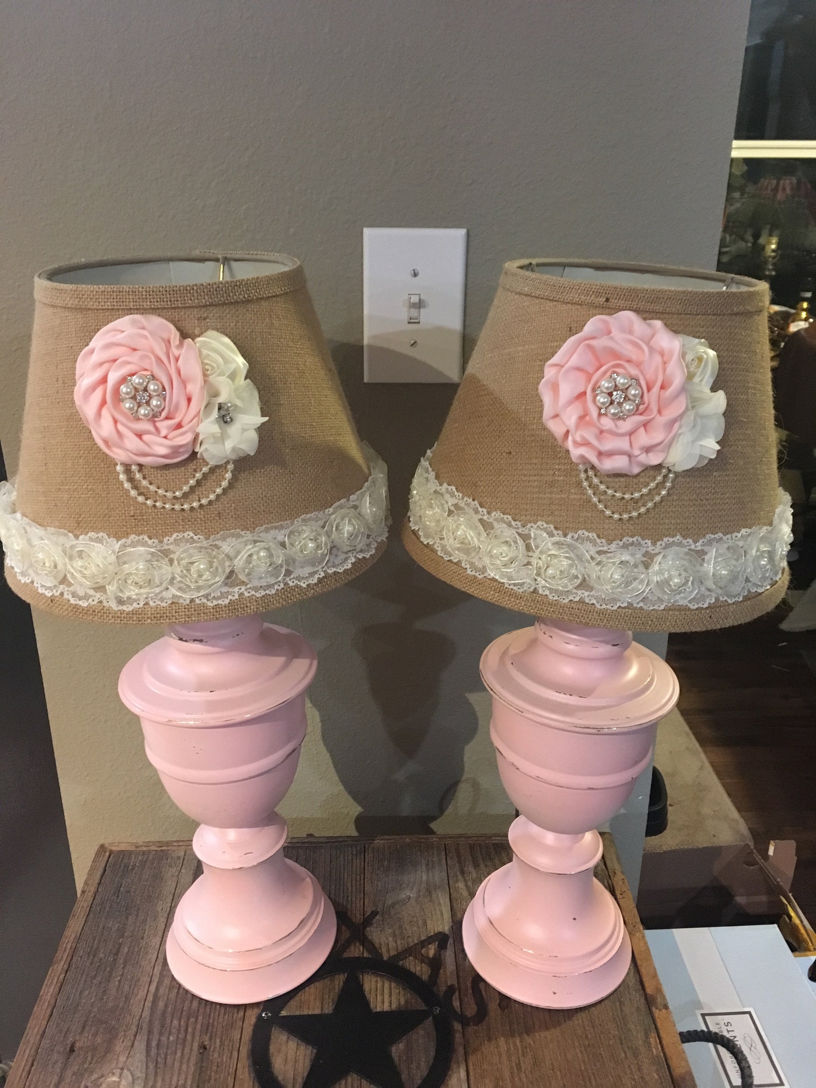 Pair of Vintage Pink Lamps With Ribbon and Lace - Etsy
