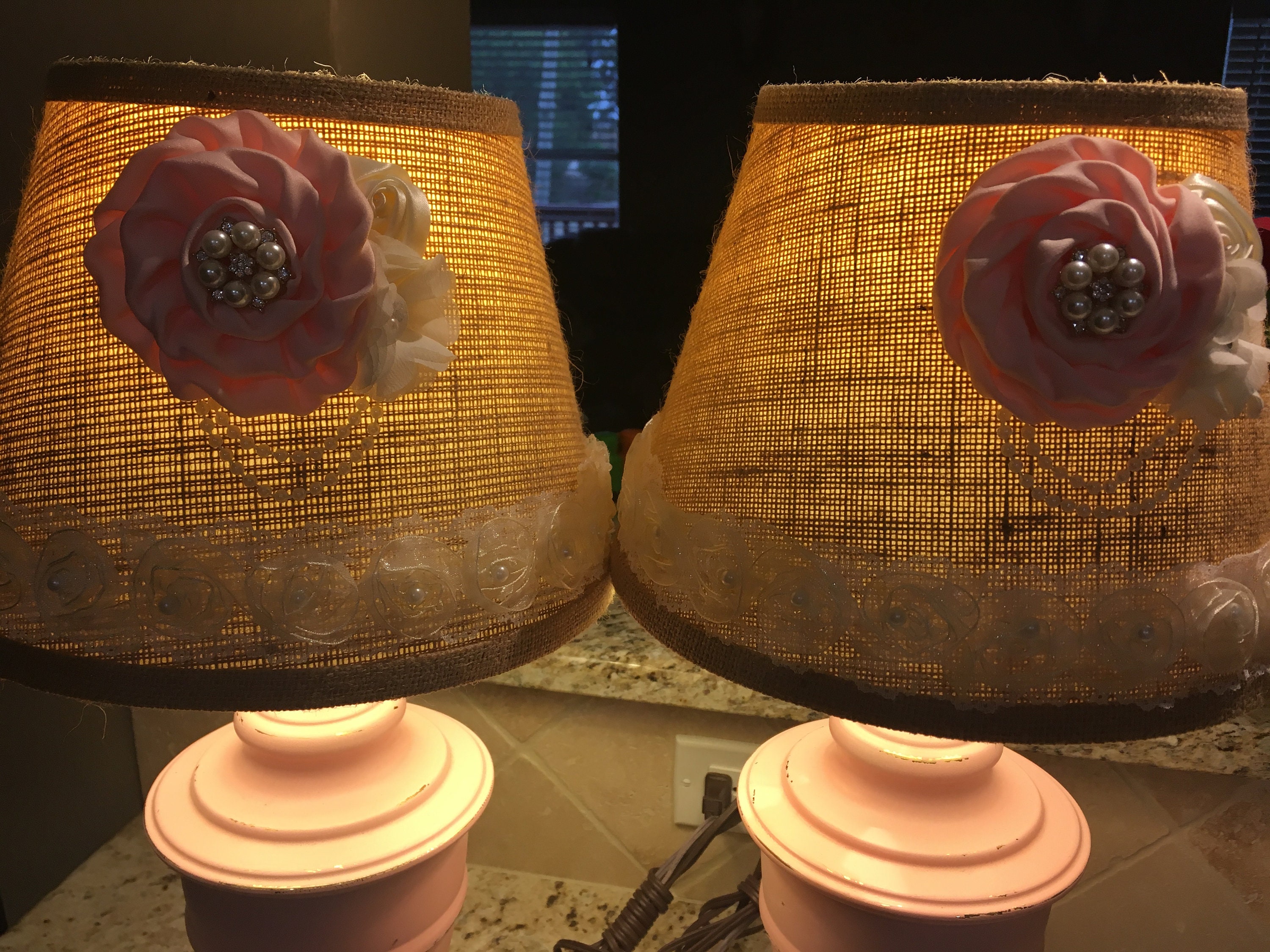 Pair of Vintage Pink Lamps With Ribbon and Lace - Etsy