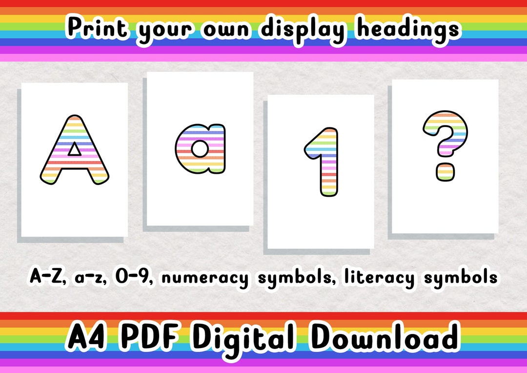 Rainbow Maths Rulers Printable Display Bulletin Letters Numbers Symbols ...