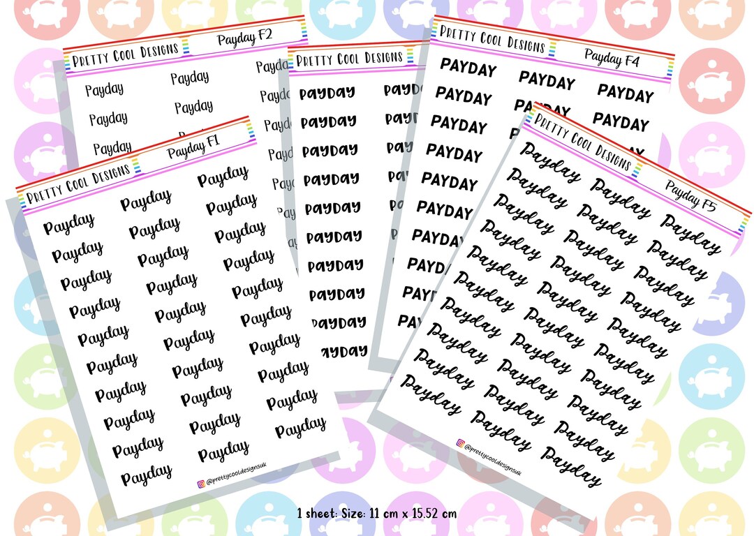Payday Planner Stickers UK With Font Choices 1 Sheet - Etsy