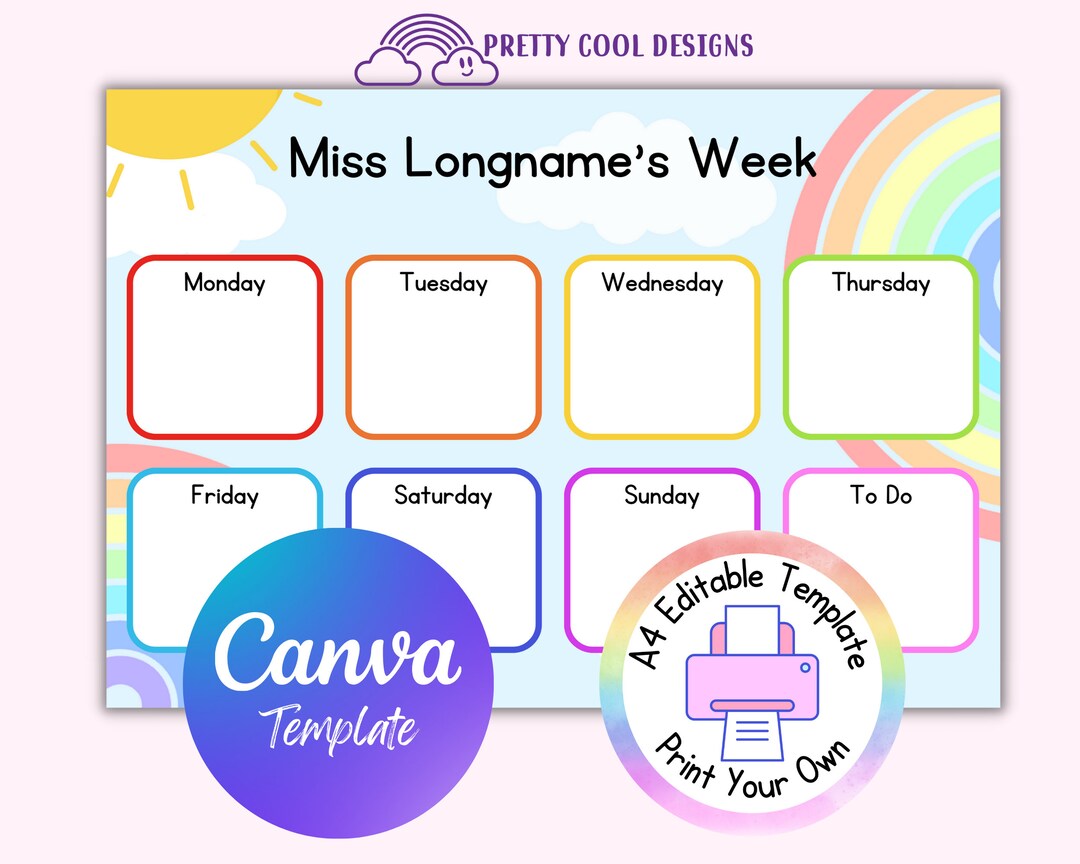 Canva Template Rainbow Weekly Planner| Editable Planner for Teachers ...