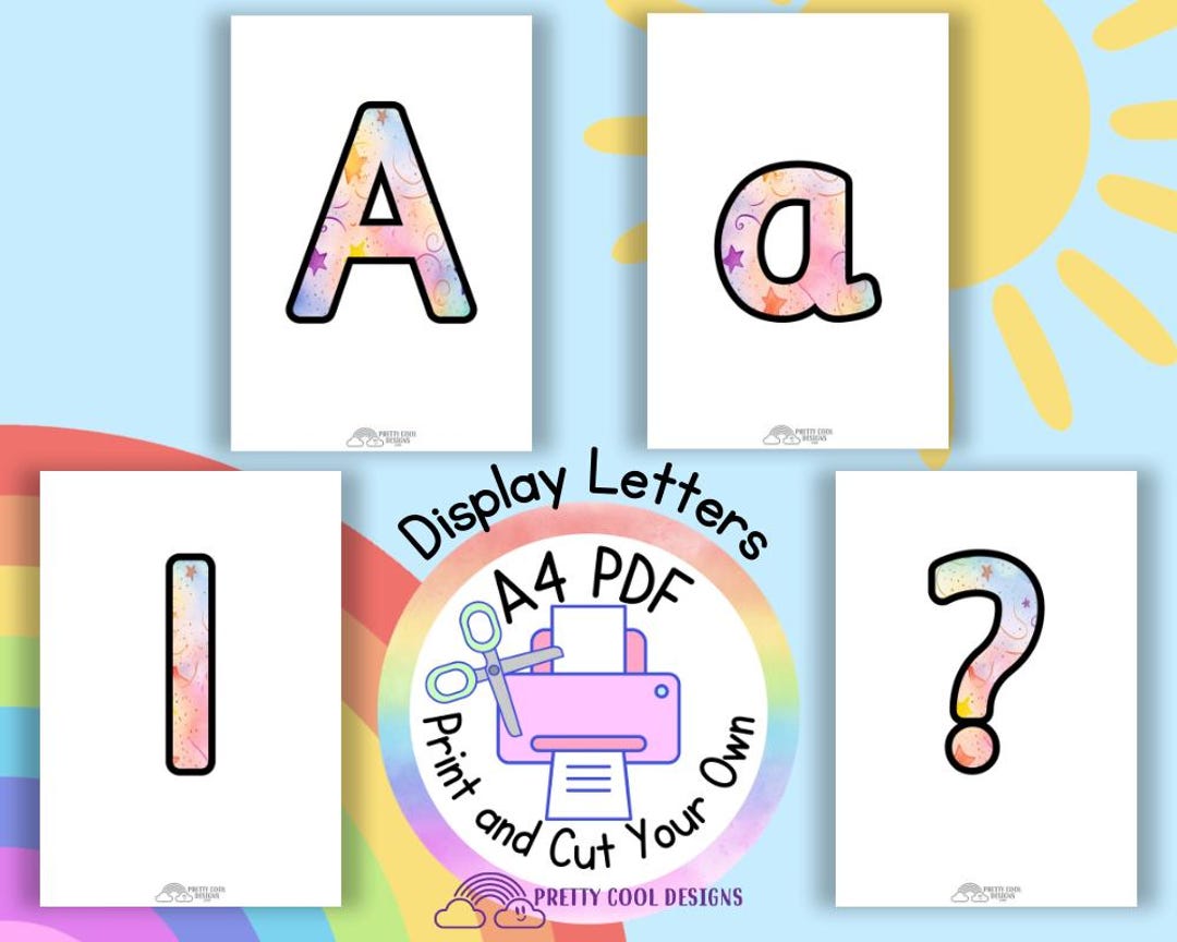 Rainbow Star Themed Bulletin Board Letters, Numbers, Punctuation and ...