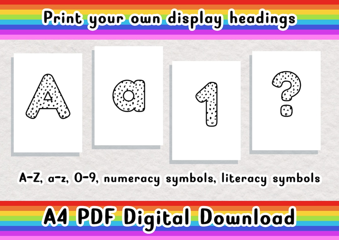 Dotty Black and White Printable Letters, Numbers, Symbols (PDF Download ...