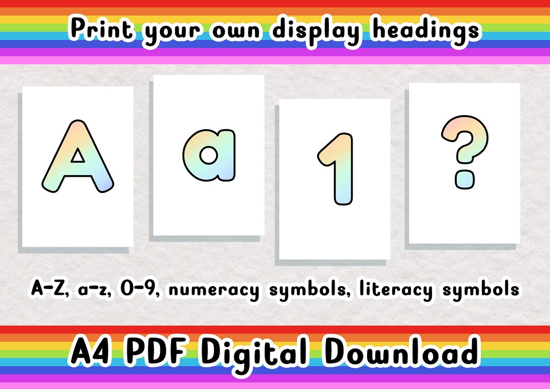 Rainbow Printable Display Bulletin Letters Numbers Symbols Grammar ...