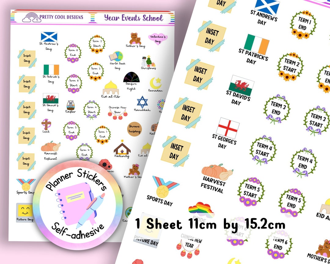 School Events Planner Stickers: Teacher & Student Calendar (1 Sheet ...