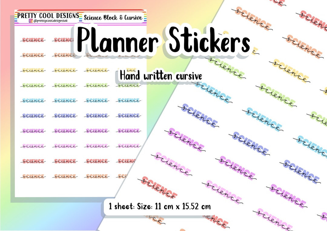 40 Science Subject Teacher Student Planner Stickers UK 1 Sheet Block ...