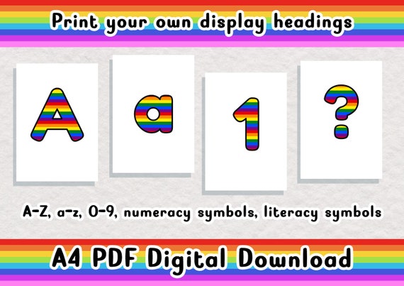 Rainbow Printable Display Bulletin Letters Numbers Symbols | Etsy
