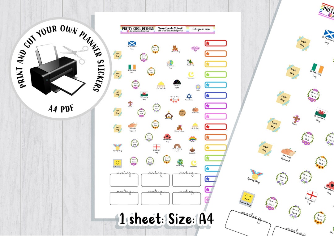 Printable Teacher Planner Stickers PDF Print and Cut Year Events With ...