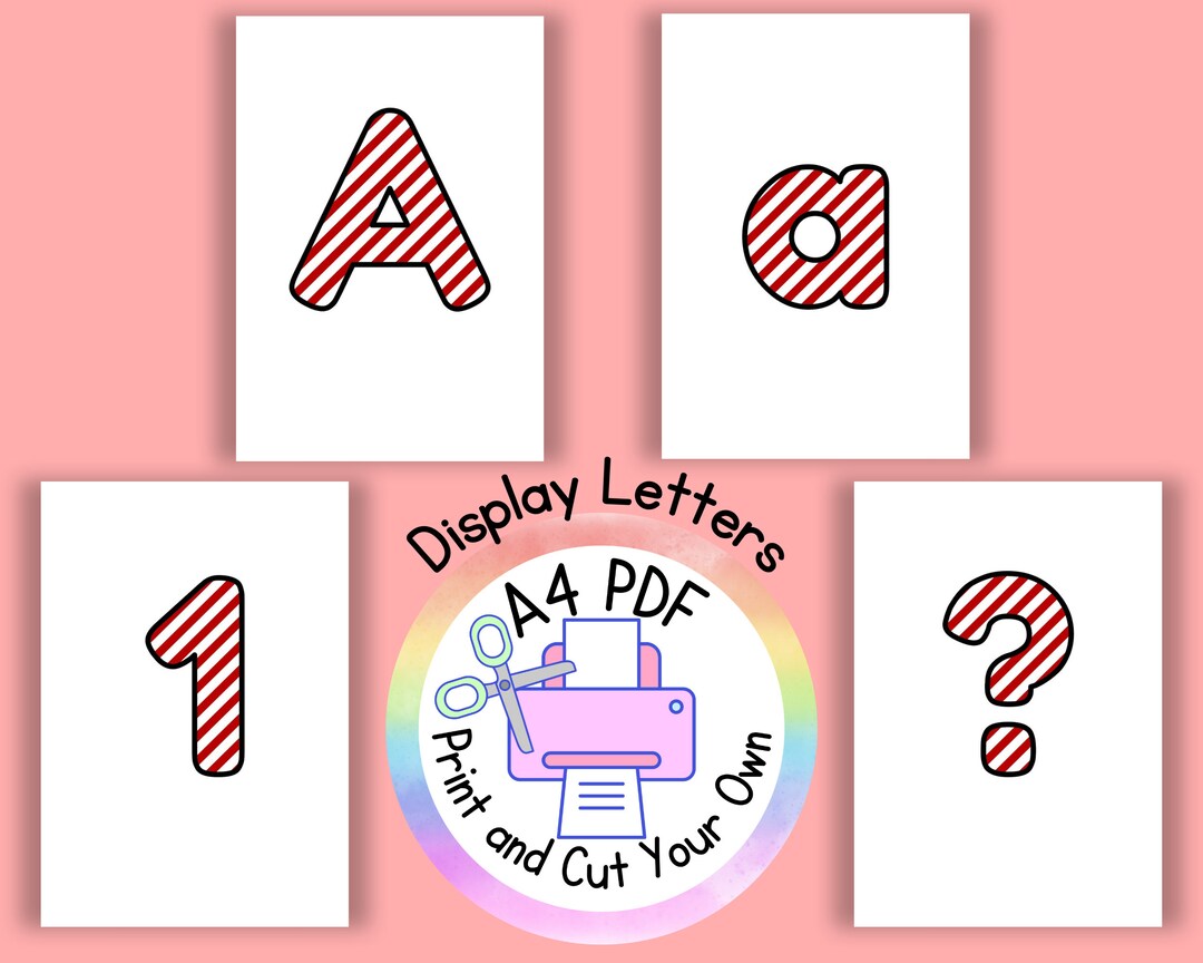 Christmas Candy Stripe Printable Display Bulletin Letters Numbers ...