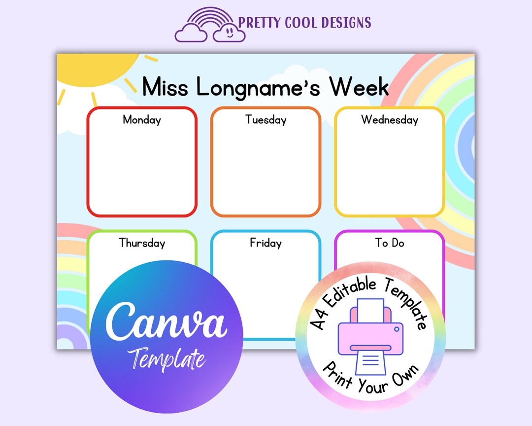 Canva Template Rainbow Weekly Planner Editable Planner for Teachers ...