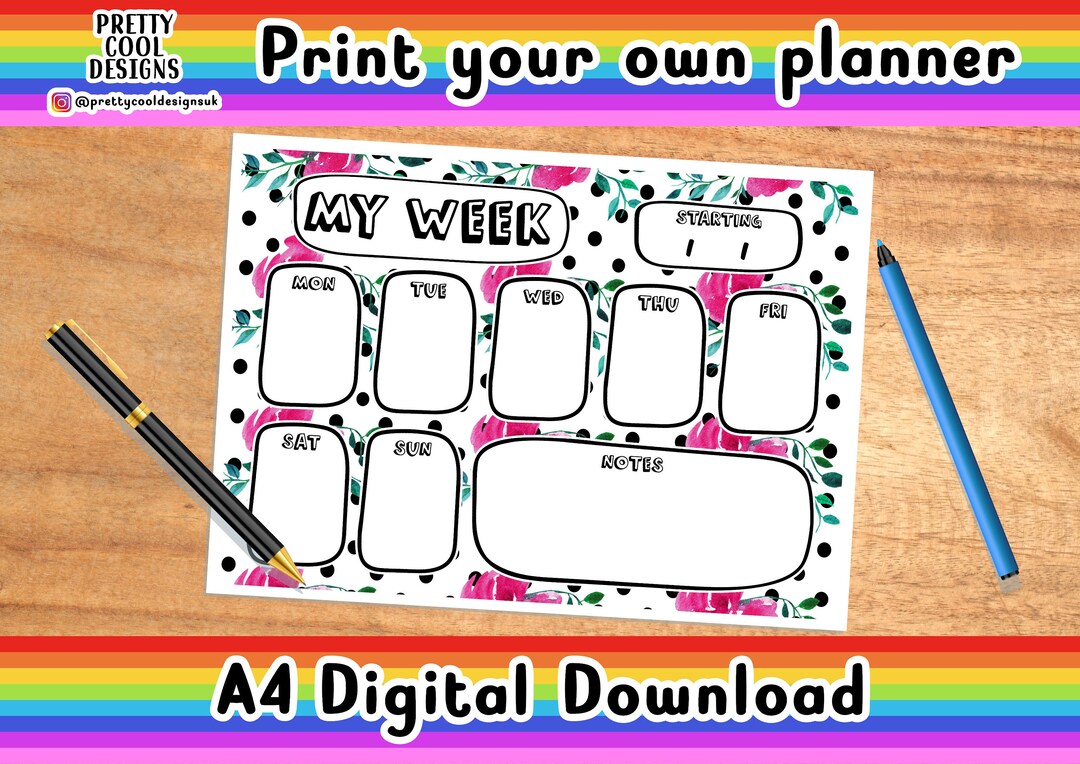 Weekly Desk Planner Printable PDF Digital Download A4 Print Your Own ...