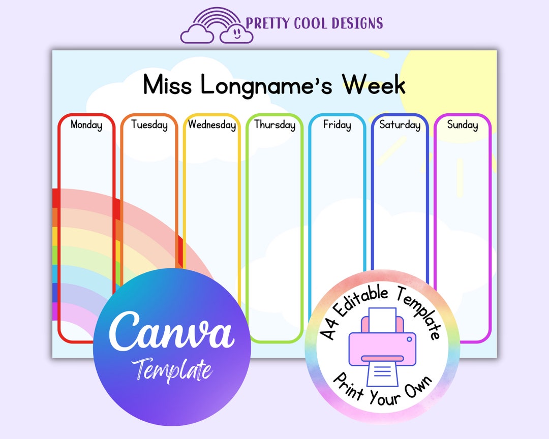 Canva Template Rainbow Weekly Planner| Editable Planner for Teachers ...
